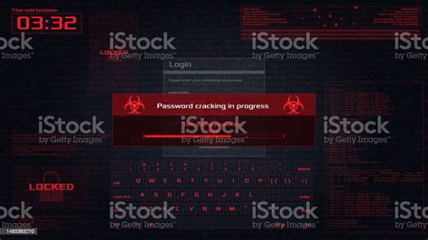 암호 크래킹 진행 중 팝업이 나타납니다 해커 인터페이스 화면 추적 타이머와 키보드로 높은 Ui를 해킹합니다 벡터 암호 해킹 Hud 컴퓨터 모니터에 대한 스톡 벡터 아트 및