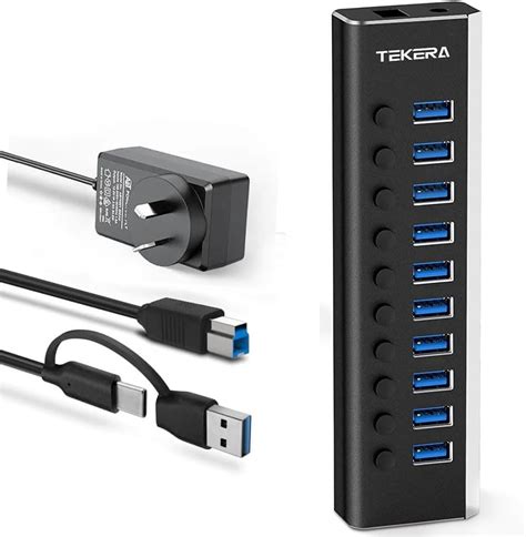 Powered Usb Hub Tekera 10 Port Usb 3 2 Usb C Hub 60w With 10gbps Usb A 3 2 2 Usb C 3 2 7 Usb