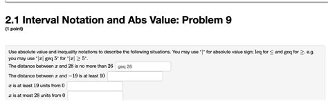 Solved 21 Interval Notation And Abs Value Problem 9 1