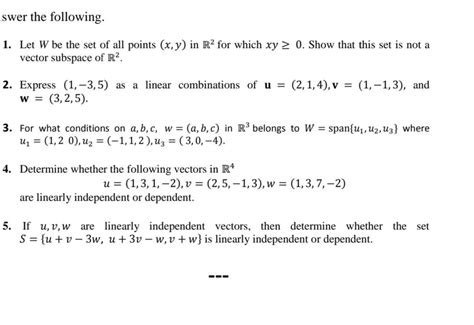 solved 1 let w be the set of all points x y in r2 for