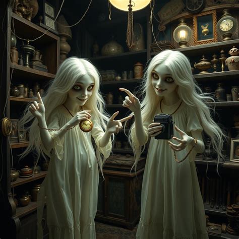 Mischievous Ghostly Twins In A Vintage Store