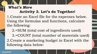 Functions And Formulas In An Electronic Spread Sheet Pptx