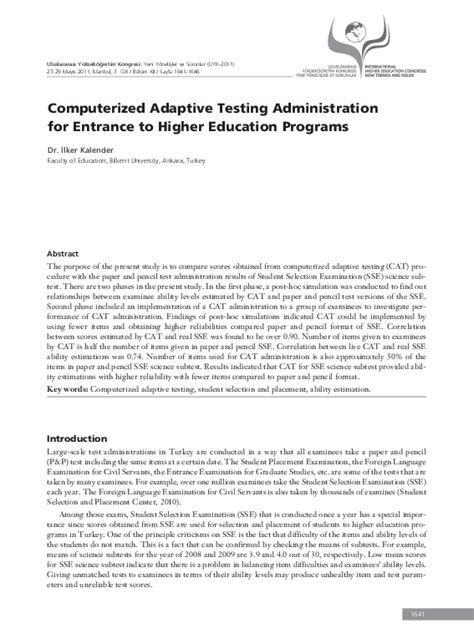 Pdf Computerized Adaptive Testing Administration For Entrance To