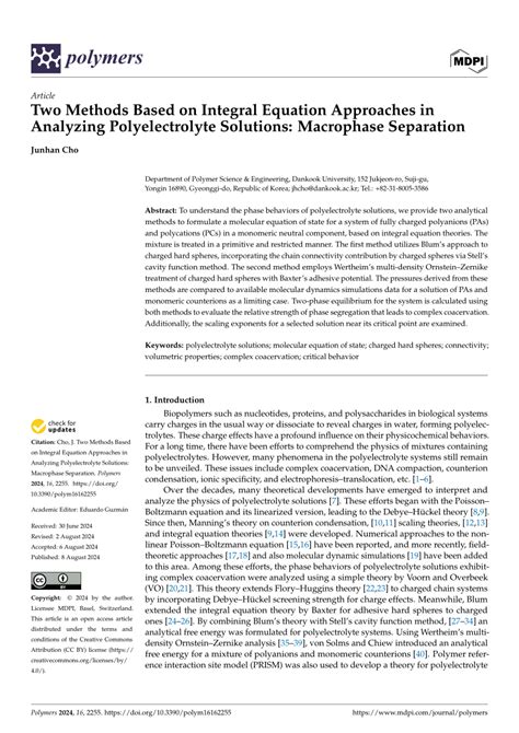Pdf Two Methods Based On Integral Equation Approaches In Analyzing Polyelectrolyte Solutions
