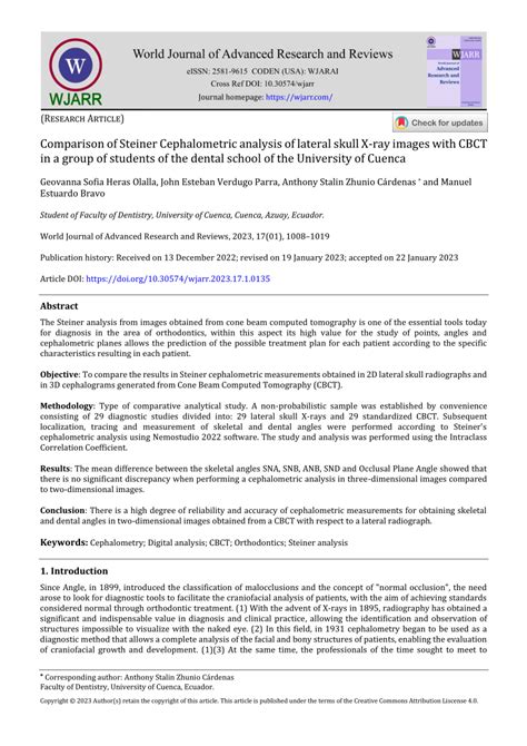 Pdf Comparison Of Steiner Cephalometric Analysis Of Lateral Skull X