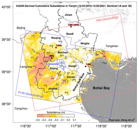 The Cumulative Subsidence Derived From Sentinel 1a B Sar Data Spanning Download Scientific