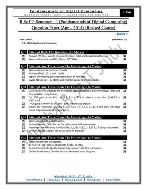 Question Paper Fundamentals Of Digital Computing Revised Course