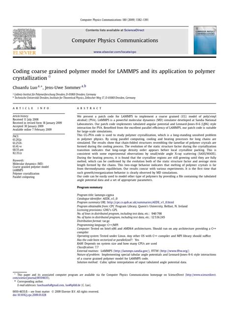 Coding Coarse Grained Polymer Model For Lammps And Its Application To