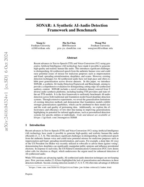 Pdf Sonar A Synthetic Ai Audio Detection Framework~and Benchmark
