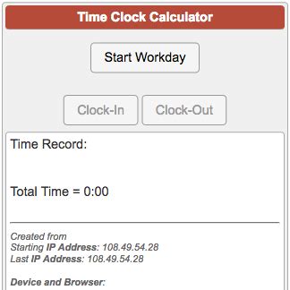 Time Clock Calculator Clock In Clock Out