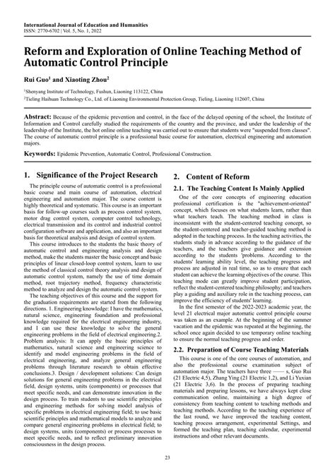 Pdf Reform And Exploration Of Online Teaching Method Of Automatic Control Principle