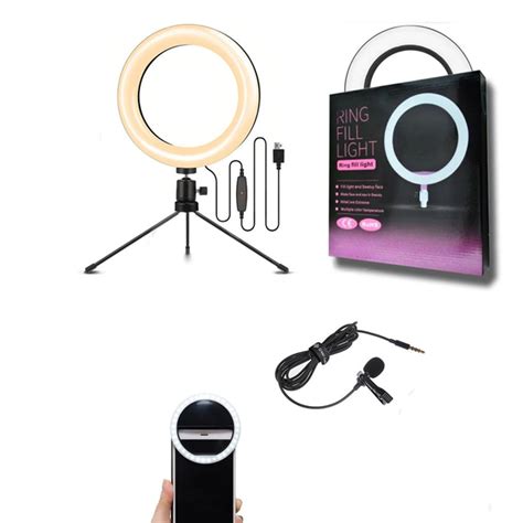 Kit Ring Light De Mesa 6 Polegadas Com Tripé De 16cm Microfone Lapela