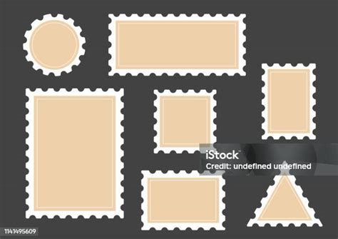 우표 평면 사각형 및 사각형 프레임 배경 설정 벡터 일러스트입니다 스탬프 흰색 프레임입니다 노란색 빈 포스트 벡터 개체 그룹에 대한 스톡 벡터 아트 및 기타 이미지 Istock