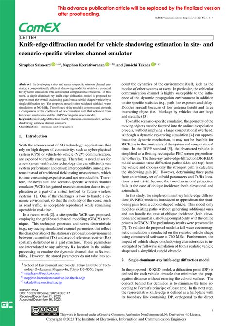 Pdf Knife Edge Diffraction Model For Vehicle Shadowing Estimation In