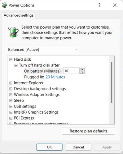 How To Turn Off Hard Disk After Idle Time In Windows