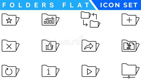 Folders Flat Line Icons Set File Catalog Document Search Folder Synchronization Local