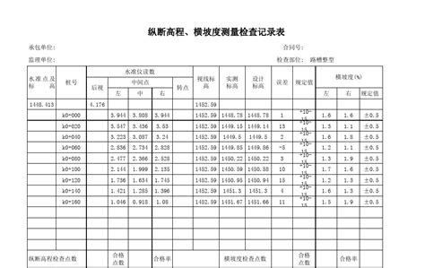 纵断高程横坡度测量检查纪录表计算 word文档在线阅读与下载 免费文档