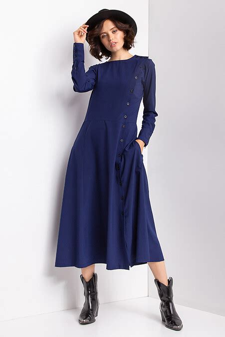 Синее платье Ann миди с асимметричной застежкой