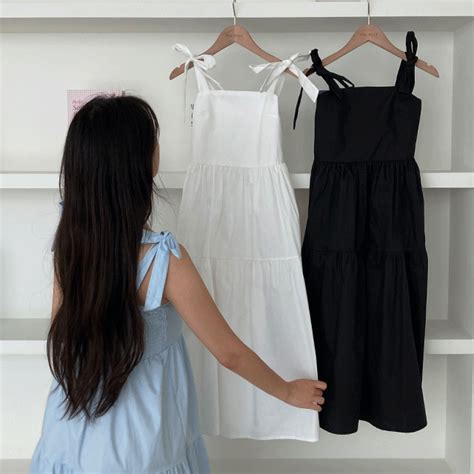 라토 루즈핏 스모크 캉캉 리본 나시 롱 원피스 3color 여름원피스바캉스룩비치웨어휴가블루썸머무드