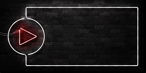 현실적인 벡터 고립 장식과 벽 바탕에 취재에 대 한 비디오 플레이어 프레임 로고의 네온 사인 소셜 미디어와 영화 스튜디오의 개념입니다 Film Screening에 대한 스톡