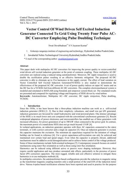Vector Control Of Wind Driven Self Excited Induction Generator