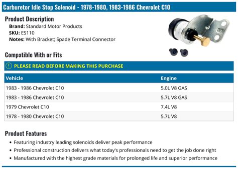 1978 1980 1983 1986 Chevrolet C10 Carburetor Idle Stop Solenoid