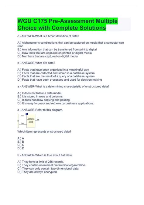 Wgu C175 Pre Assessment Multiple Choice With Complete Solutions Wgu