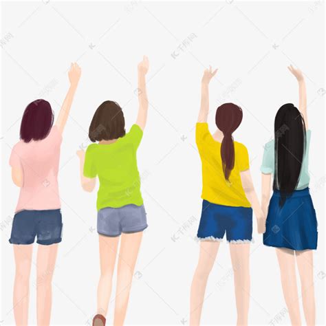 手绘挥手的少女背影素材图片免费下载 千库网