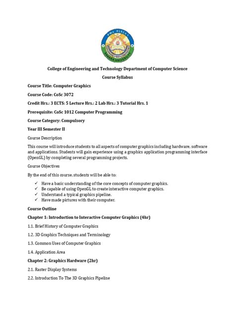 Computer Graphicscourse Outline Pdf Computer Graphics 3 D