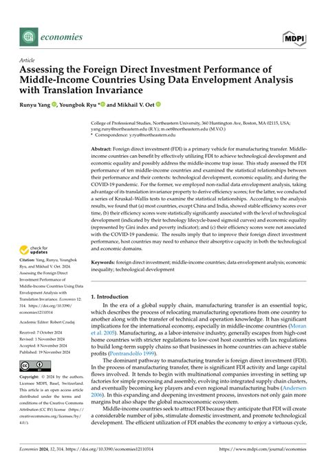 Pdf Assessing The Foreign Direct Investment Performance Of Middle Income Countries Using Data