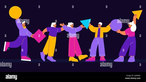 Collaboration Business Concept People Team With Colorful Geometric Shapes Work Together