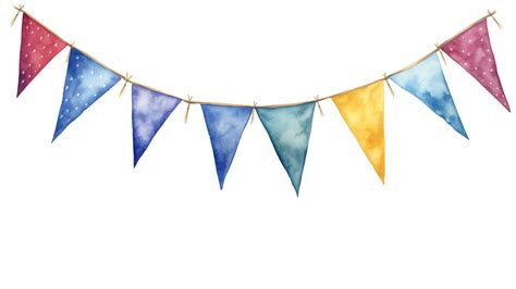 Hanging Party Flags In Watercolor Cut Out Colorful Birthday Flag On