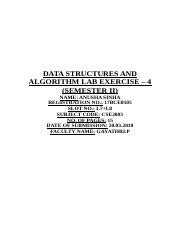17BCE0505 Lab Exercise 4 Docx DATA STRUCTURES AND ALGORITHM LAB