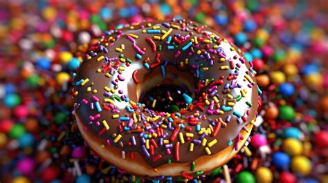 훌륭한 카드를 위해 3d로 렌더링된 초콜릿 아이싱과 화려한 스프링클을 특징으로 하는 맛있는 도넛 디자인 도넛 달콤한 케이크 크림 케이크 배경 일러스트 및 사진 무료