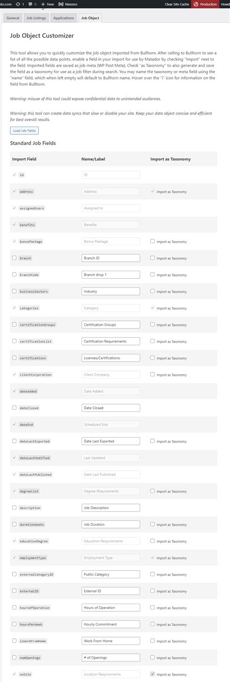 Job Object Customizer Matador Jobs