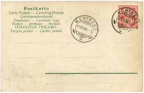 1900년대 초 스위스 몽트뢰에서 보낸 빈티지 엽서는 역사적인 엽서 통신을 사용할 수 있는 아주 좋은 배경입니다 고무도장에 대한 스톡 사진 및 기타 이미지 Istock