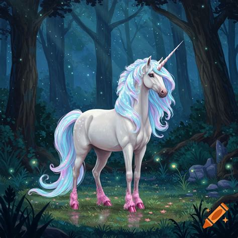 A Majestic White Unicorn With A Pastel Blue And Pink Mane Tail And