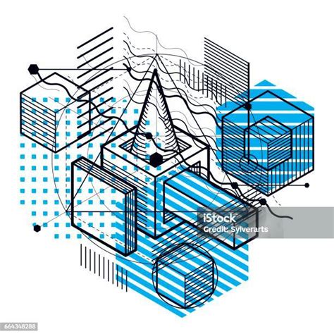 선 및 모양 추상적인 벡터 아이소메트릭 3d 배경입니다 큐브 육각형 사각형 사각형 및 다른 추상 요소 레이아웃 0명에 대한 스톡 벡터 아트 및 기타 이미지 Istock