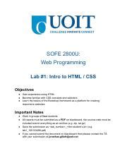 Lab1 Pdf SOFE2800U WebProgramming Lab 1 IntrotoHTML CSS Objectives