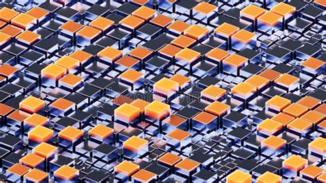 Abstract D Background As A Grid Of Reflective Cubes Orange Cubes Form