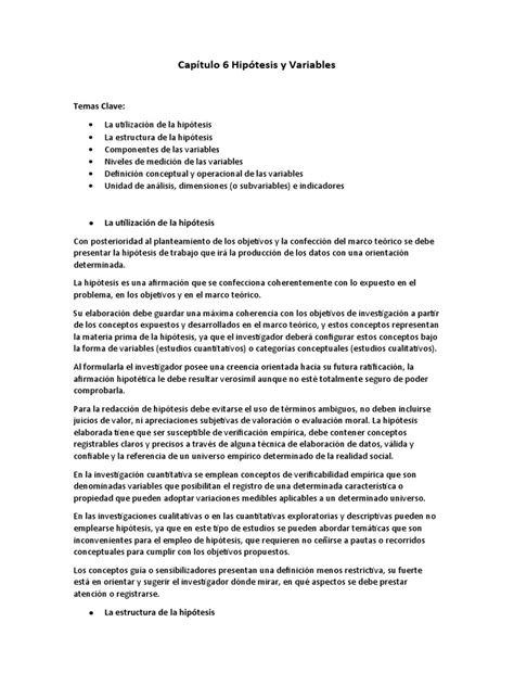 Capitulo 6 Hipotesis Y Variables Pdf Hipótesis Nivel De Medida