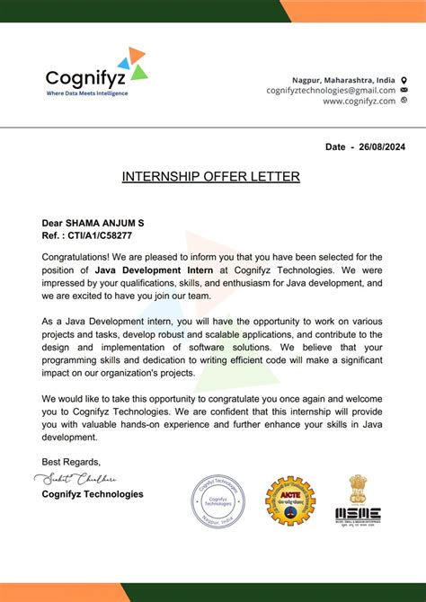 Shama Anjum On Linkedin Java Internship Careergrowth