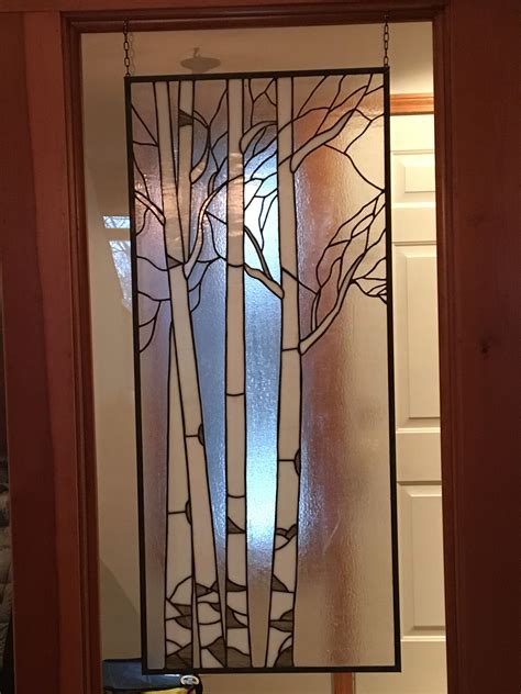 Birch Trees Stained Glass Door