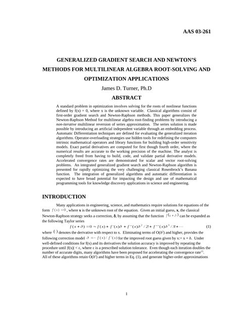 Pdf Generalized Gradient Search And Newtons Methods For Multilinear Algebra Root Solving And