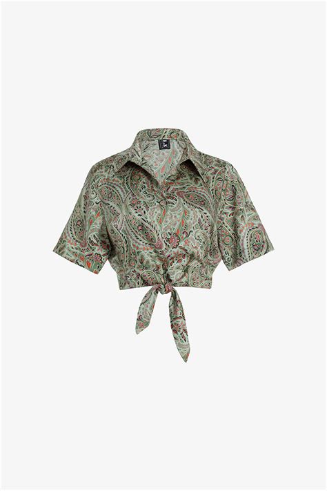 Áo Sơ Mi Croptop Họa Tiết Phối Nơ Asm13 20 Thời Trang Công Sở Kandk Fashion