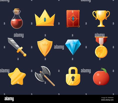 Game UI Assets Set Gaming User Interface Icons Collection Vector Illustration Stock Vector