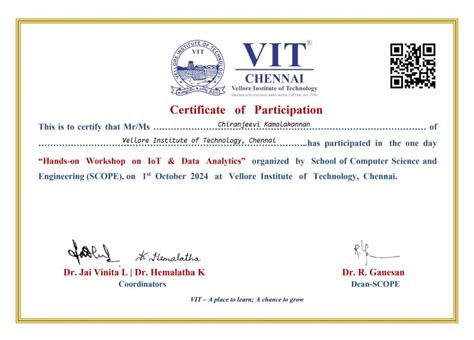 Chiranjeevi Kamalakannan On Linkedin Iot Dataanalytics Vitchennai Professionalgrowth