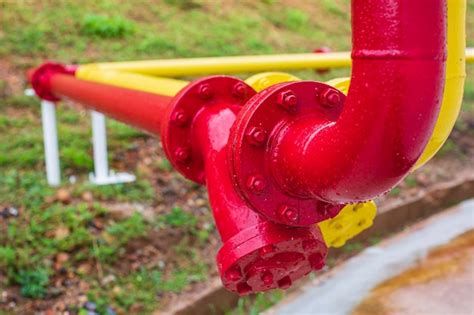 파이프 라인 밸브가 있는 석유 및 가스 처리 공장 프리미엄 사진