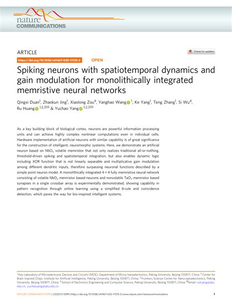 Pdf Spiking Neurons With Spatiotemporal Dynamics And Gain Modulation For Monolithically