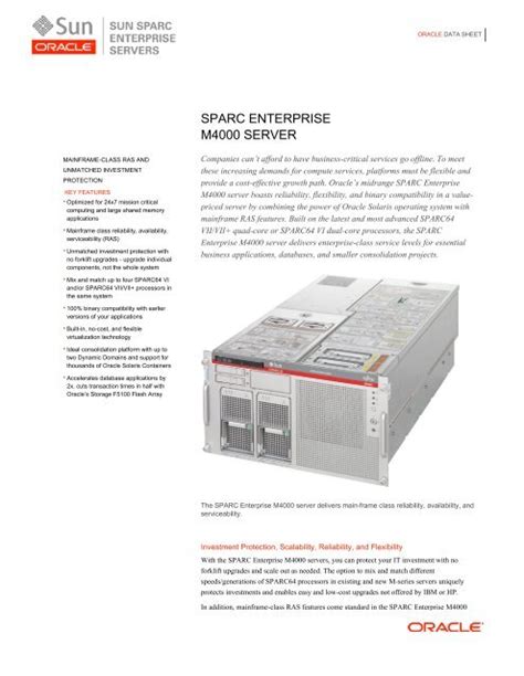 Sparc Enterprise M4000 Server Data Sheet Oracle